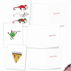 The Best Card Company - 20 Christmas Thank You Cards Boxed (10 Designs, 2 Each) - Assorted Gratitude Cards (4 x 5.12 Inch) - Fun Christmas Puns AM5079XTG-B2x10