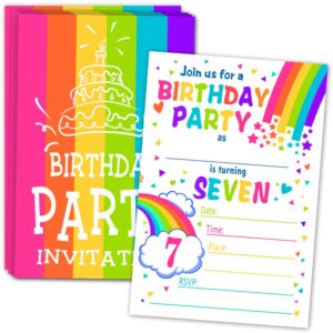 ukebobo rainbow greeting card - 20 happy birthday invitations for child's 7th birthday party with envelopes