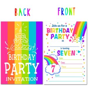 ukebobo Rainbow Greeting Card - 20 Happy Birthday Invitations for Child's 7th Birthday Party with Envelopes