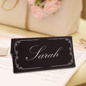 Summer-Ray 48 Black Modern Wedding Place Cards with White Rim Seating Cards Escort Cards