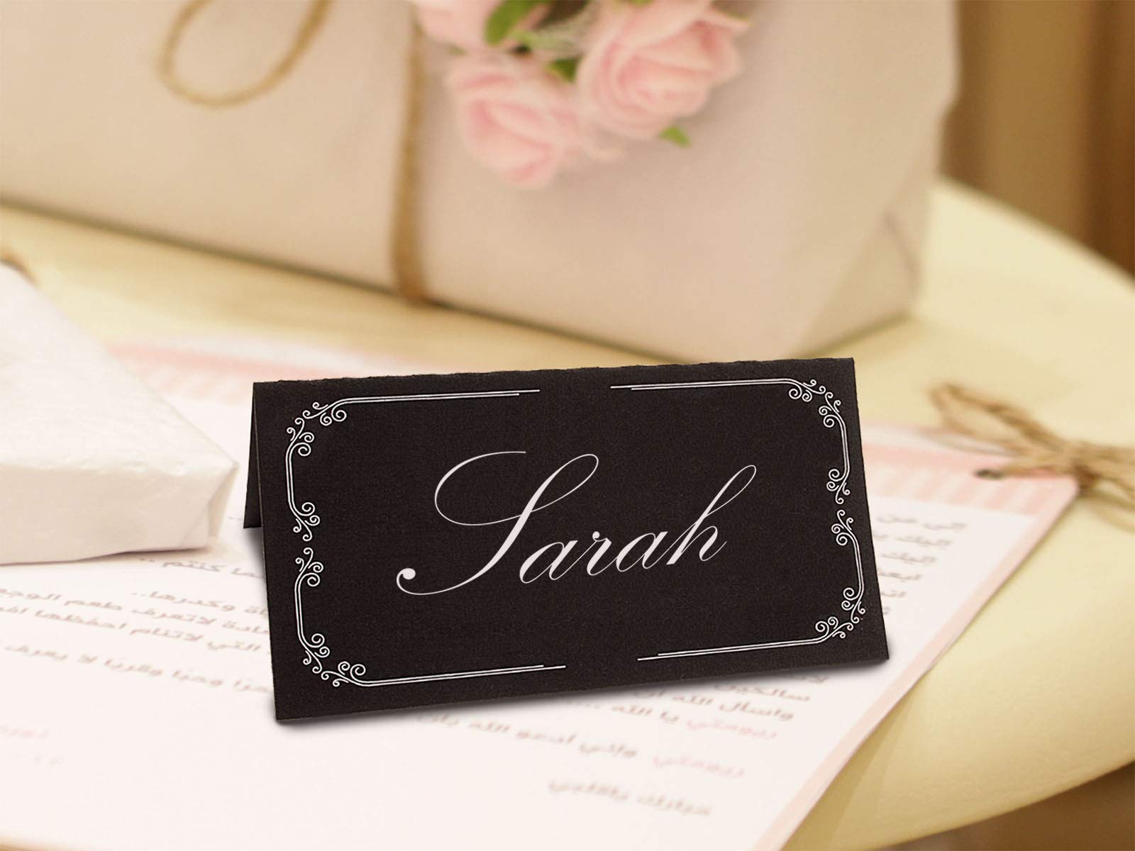 Summer-Ray 48 Black Modern Wedding Place Cards with White Rim Seating Cards Escort Cards