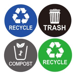 recycle sticker trash bin label 8 pack-4"x4"-waterproof organize & coordinate garbage waste from recycling indoor & outdoor,great for metal aluminum steel or plastic trash cans,use at kitchen &office