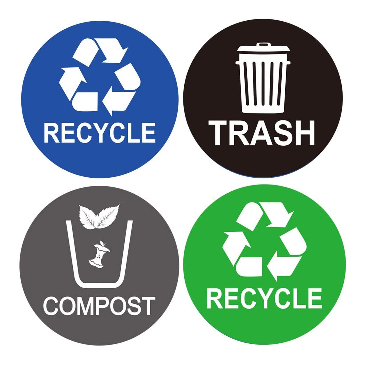 Recycle Sticker Trash Bin Label 8 Pack-4"x4"-Waterproof Organize & Coordinate Garbage Waste from Recycling Indoor & Outdoor,Great for Metal Aluminum Steel or Plastic Trash Cans,Use at Kitchen &Office