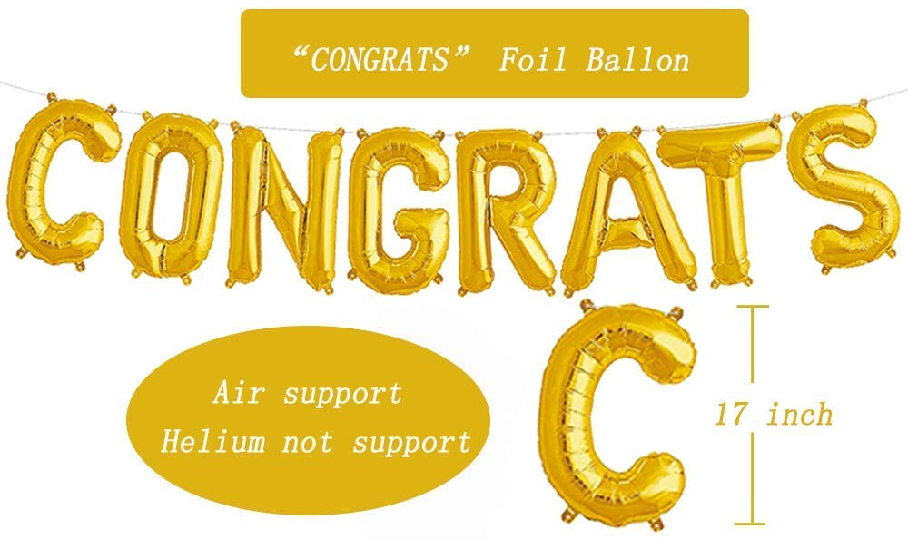 Tellpet Congrats Foil Letter Balloons, Graduation, Wedding, Bridal Party Supplies Decorations, Gold, 16 Inch