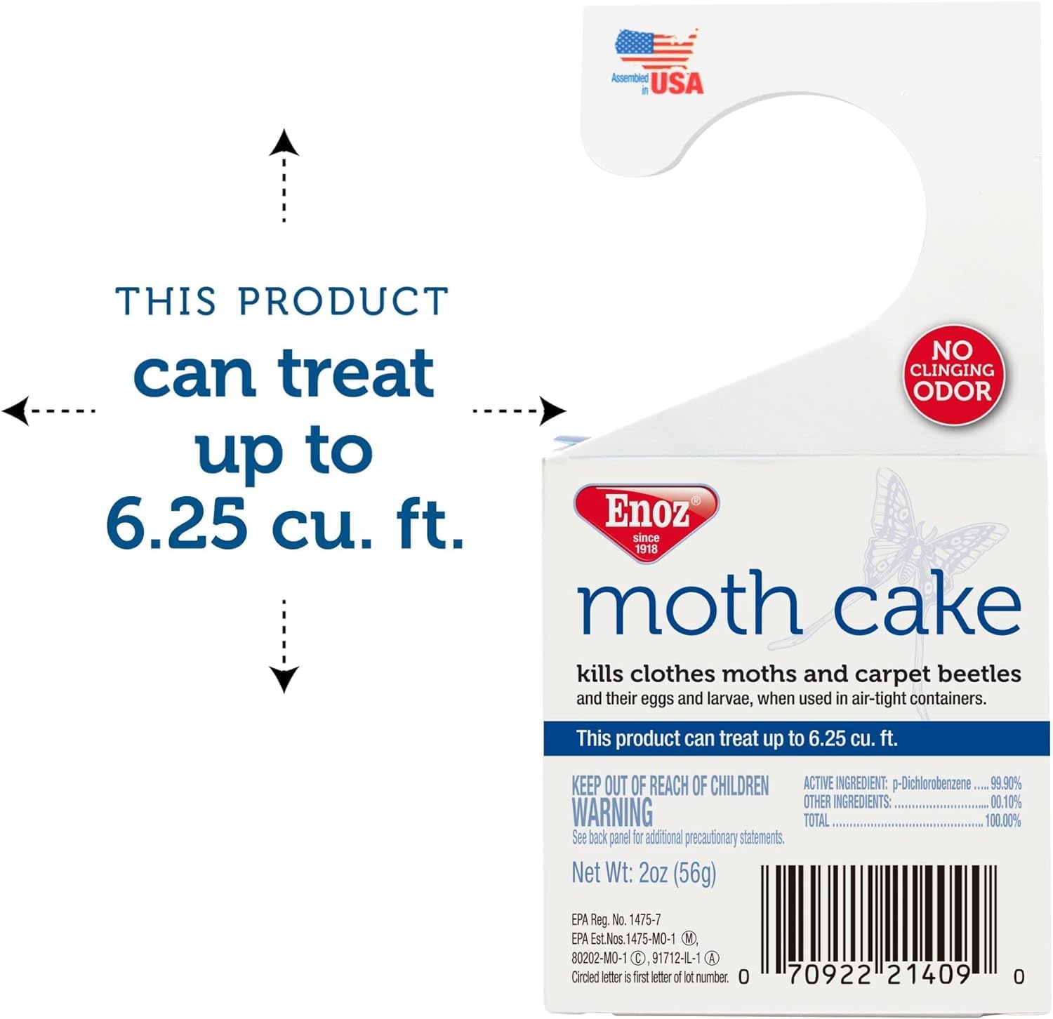 Enoz Moth Cakes – 8 Pack – Easily Hangs in Closets & Garment Bags – Kills Clothes Moths, Carpet Beetles, Eggs & Larvae – Treats 6.25 Cubic Feet