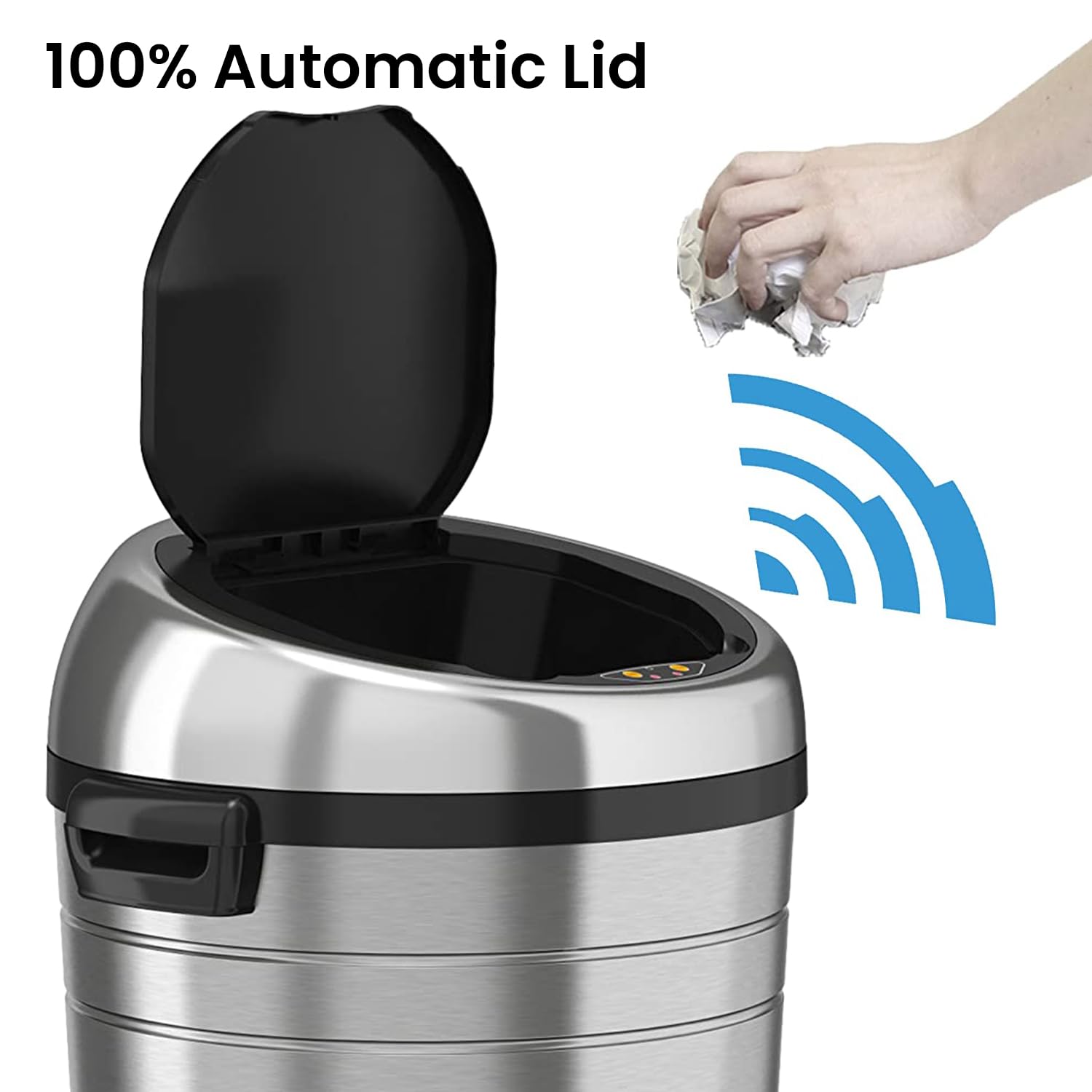 iTouchless Glide 23 Gallon Sensor Trash Can with Wheels and Odor Control System, Stainless Steel, 87 Liter Automatic Kitchen Bin and Office Garbage Can (Powered by Battery or Optional AC Adapter)