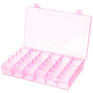 Plastic Jewelry Box Storage Organizer Container with Adjustable Dividers 36 Grids Pink