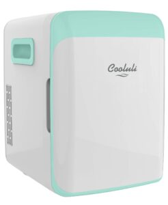 cooluli 10l mini fridge for bedroom - car, office desk & college dorm room - 12v portable cooler & warmer for food, drinks, skincare, beauty, makeup & cosmetics - ac/dc small refrigerator (turquoise)