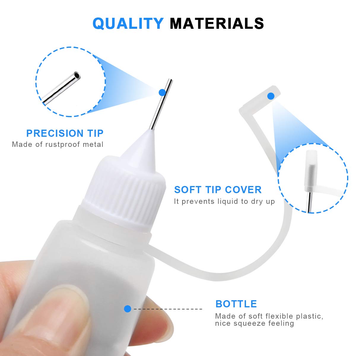 Adecco Precision Tip Applicator Bottle, Glue Applicator Bottles, 50 PCS 15ml Precision Tip Applicator Bottles with 10 Plastic Funnels, for Acrylic Painting, Quilling, Alcohol Ink(Precision Tip Bottle)