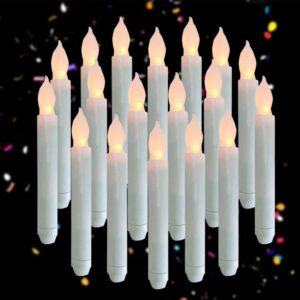 houdlee set of 24 warm white battery operated taper candles wax dipped led flicker amber realistic long taper candles for birthday wedding party décor long lasting -batteries not included