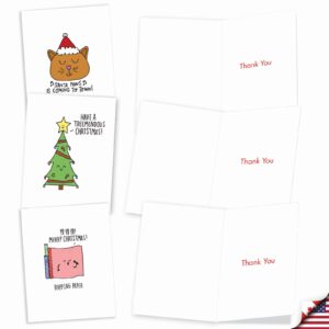 The Best Card Company - 20 Christmas Thank You Cards Boxed (10 Designs, 2 Each) - Assorted Gratitude Cards (4 x 5.12 Inch) - Fun Christmas Puns AM5079XTG-B2x10