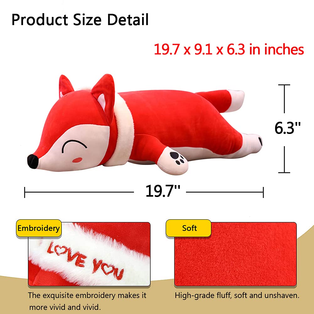 VSFNDB Stuffed Fox Animal Plush Toys 20 Inches Red Large Animal Stuffed Plushies Super Soft Cute Cuddly Pillow Cushion Stuff Dolls Birthday Xmas Gifts for Children Kids Boys Girls Room Decor, 20Inches