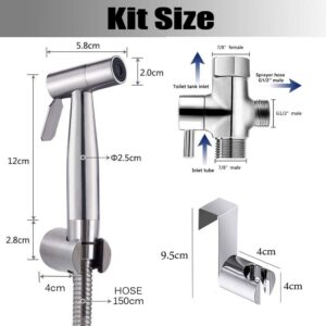 Handheld Bidet Sprayer for Toilet - Jet Sprayer for Toilet Cloth Diaper Sprayer Set, Adjustable Muslim Shower Bidets for Existing Toilets, Bidet Attachment with Bidet Hose for Feminine Wash (Sliver)