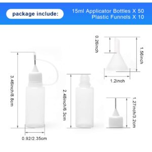 Adecco Precision Tip Applicator Bottle, Glue Applicator Bottles, 50 PCS 15ml Precision Tip Applicator Bottles with 10 Plastic Funnels, for Acrylic Painting, Quilling, Alcohol Ink(Precision Tip Bottle)