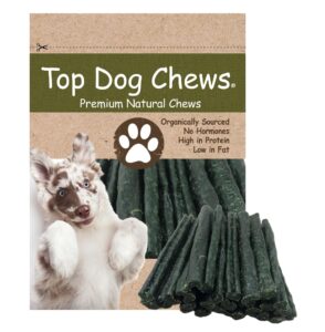 top dog chews - dental turkey tendon sticks for dogs, 1 lb / 16 oz, made in the usa, 100% natural treats for dental care and stress relief, puppy training treats.