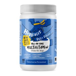 all-in-1 dog multivitamins and supplement | fish oil, iron, calcium, vitamin e, c & b12 | joint, immune, & vision support | all natural chewable dog multivitamin, multivitamin for dogs – huggibles