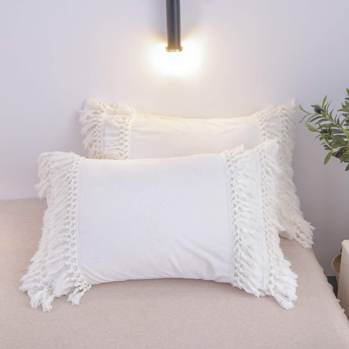 Brandream Velvet Bedding Set Long Tassel Flannel Queen 3Pcs Duvet Covers Set Elegant and Luxury Ruffle White Warm with Zipper