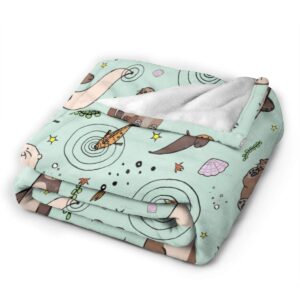 Carwayii Sea Otters Throw Blanket,Green Small Flannel Lap Blanket Gifts for Kids,Cozy Noon Break Blanket,No Shedding Fleece Sofa Blanket for Office Couch Car - 40''x50''