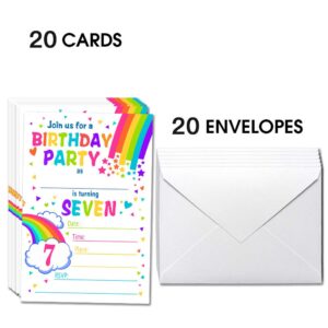 ukebobo Rainbow Greeting Card - 20 Happy Birthday Invitations for Child's 7th Birthday Party with Envelopes