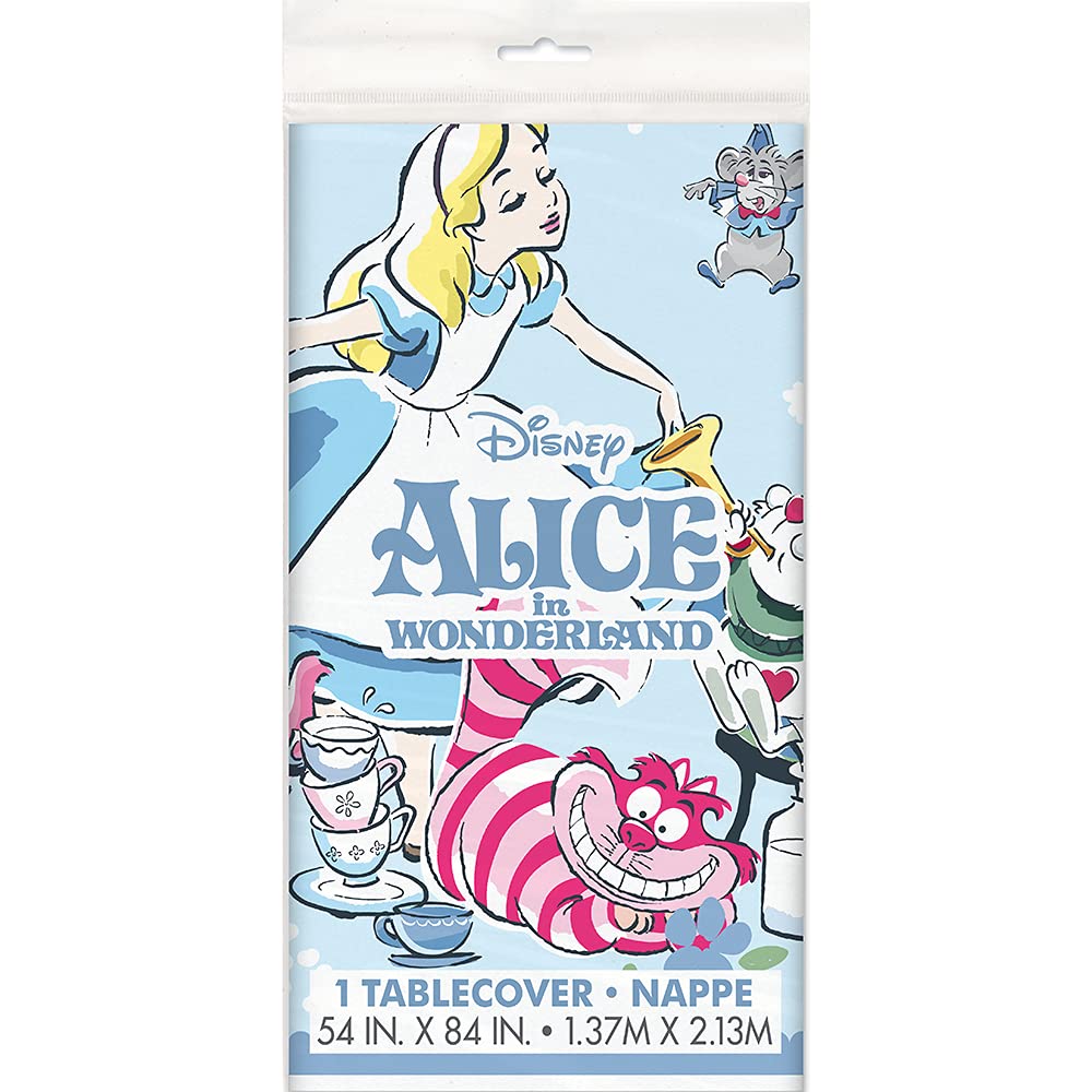 Disney Alice in Wonderland Rectangular Plastic Table Cover, 54" x 84" - 1 Count - Multicolored Table Cover, Perfect for Themed Parties & Magical Celebrations