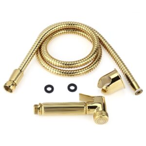 Antique Brass Handheld Bidet Toilet Sprayer Kit, Full Pressure & Leakproof, Adjustable Water Flow, Cleans Baby Cloth Diapers Easily, with Complete Accessories, Brass Color