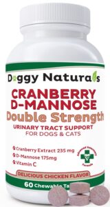 cranberry d-mannose for dogs and cats urinary tract infection support prevents and eliminates uti, bladder infection kidney support, antioxidant (double strength tablet, 60 count)