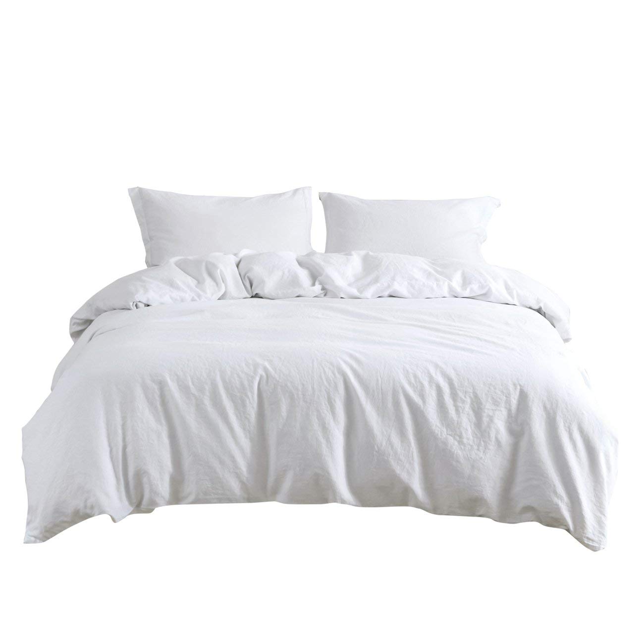 Angel's Bedding Ultra Soft Cotton 3 Piece Duvet Cover Set with Zipper - Corner Ties - 1000 Series - - Fade Resistant - 2 Pillow Shams-White - Queen - 88'' x 88''