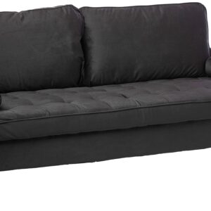 US Pride Furniture Haven Modern Velvet Sofa with Bolster Pillows, Button Tufted Seat, Track Arms and Solid Wood Legs, Couches for Living Room, Bedroom and Home Office, Black