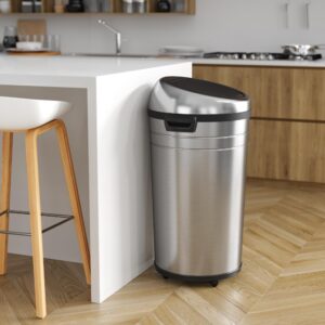 iTouchless Glide 23 Gallon Sensor Trash Can with Wheels and Odor Control System, Stainless Steel, 87 Liter Automatic Kitchen Bin and Office Garbage Can (Powered by Battery or Optional AC Adapter)