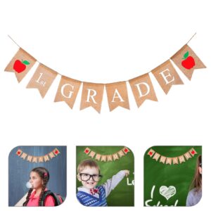 Amosfun School Banner Kindergarten Banner 1st Grade Banner School Garland Apple Garland Banner for Kids Classroom Back to School First Grade Birthday Party Decorations