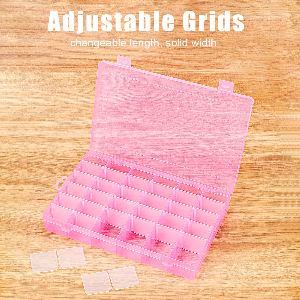 Plastic Jewelry Box Storage Organizer Container with Adjustable Dividers 36 Grids Pink