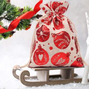 Christmas Burlap Bags with Drawstring, 5 x 7 Inch Christmas Favor Bags Jewelry Candy Pouches Sacks, Mini Storage Bag for Wedding Christmas Festive Candy Goody Storage DIY Craft - 12 Pcs