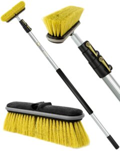 doca floor scrub brush with long handle - 5-12 ft extension pole (18+ ft reach) - outdoor broom - car wash brush with long handle also for house siding, deck, patio & more