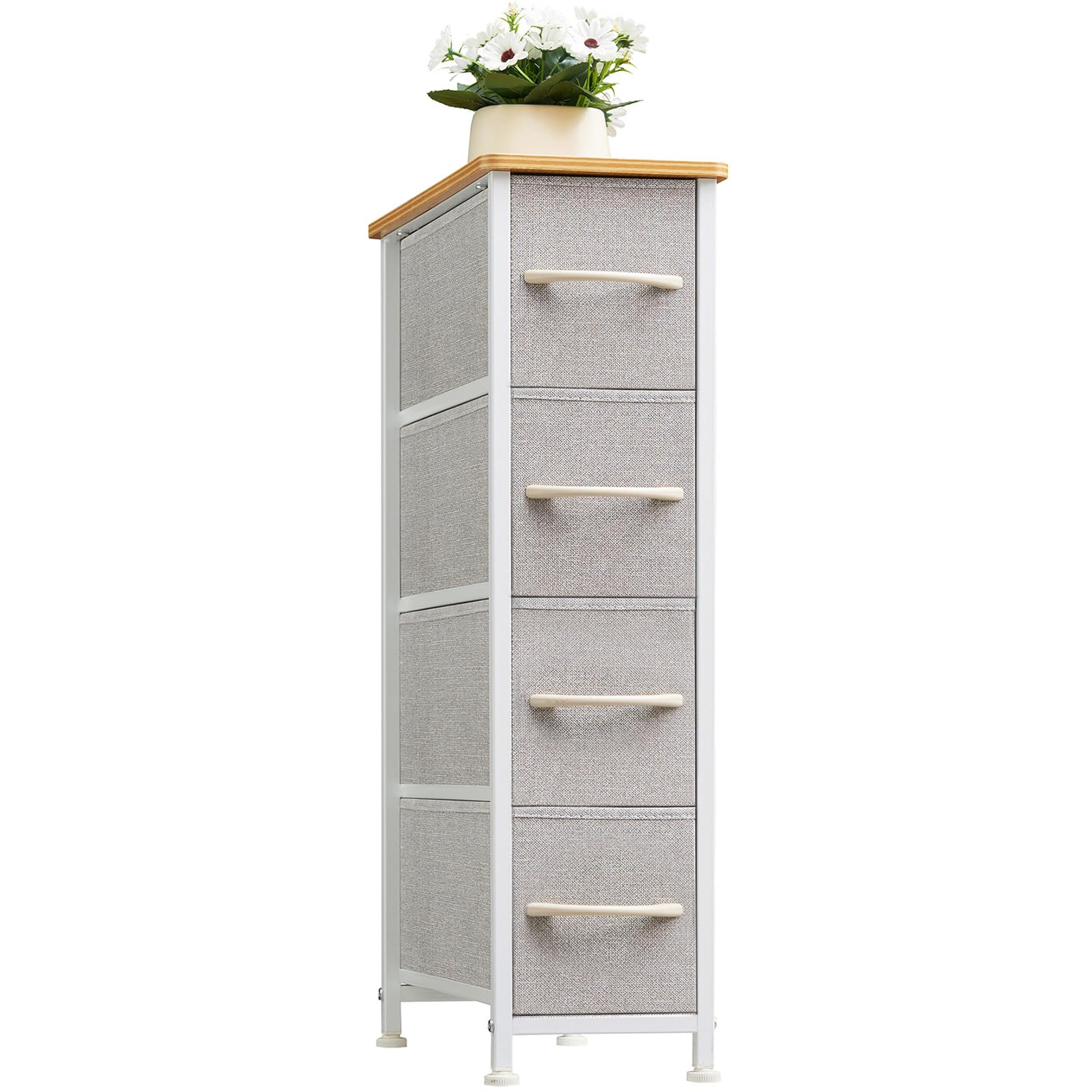 Somdot Narrow Dresser with 4 Drawers, Slim Storage Chest of Drawers with Removable Fabric Drawers for Closet Small Spaces Bathroom Bedroom Laundry, Ash Grey