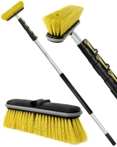 doca floor scrub brush with long handle - 7-30 ft extension pole (36+ ft reach) - outdoor broom - car wash brush with long handle also for house siding, deck, patio & more