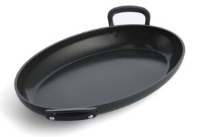 greenpan craft healthy ceramic non-stick oval fish pan, 40 cm x 25 cm, pfas-free, metal safe, cast stainless steel handles, induction suitable, oven safe, black