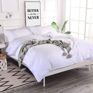 Angel's Bedding Ultra Soft Cotton 3 Piece Duvet Cover Set with Zipper - Corner Ties - 1000 Series - - Fade Resistant - 2 Pillow Shams-White - Queen - 88'' x 88''