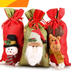 jolik santa sacks drawstring christmas bags, 3d design fabric christmas bags for christmas party supplies, 15 x 8 inch