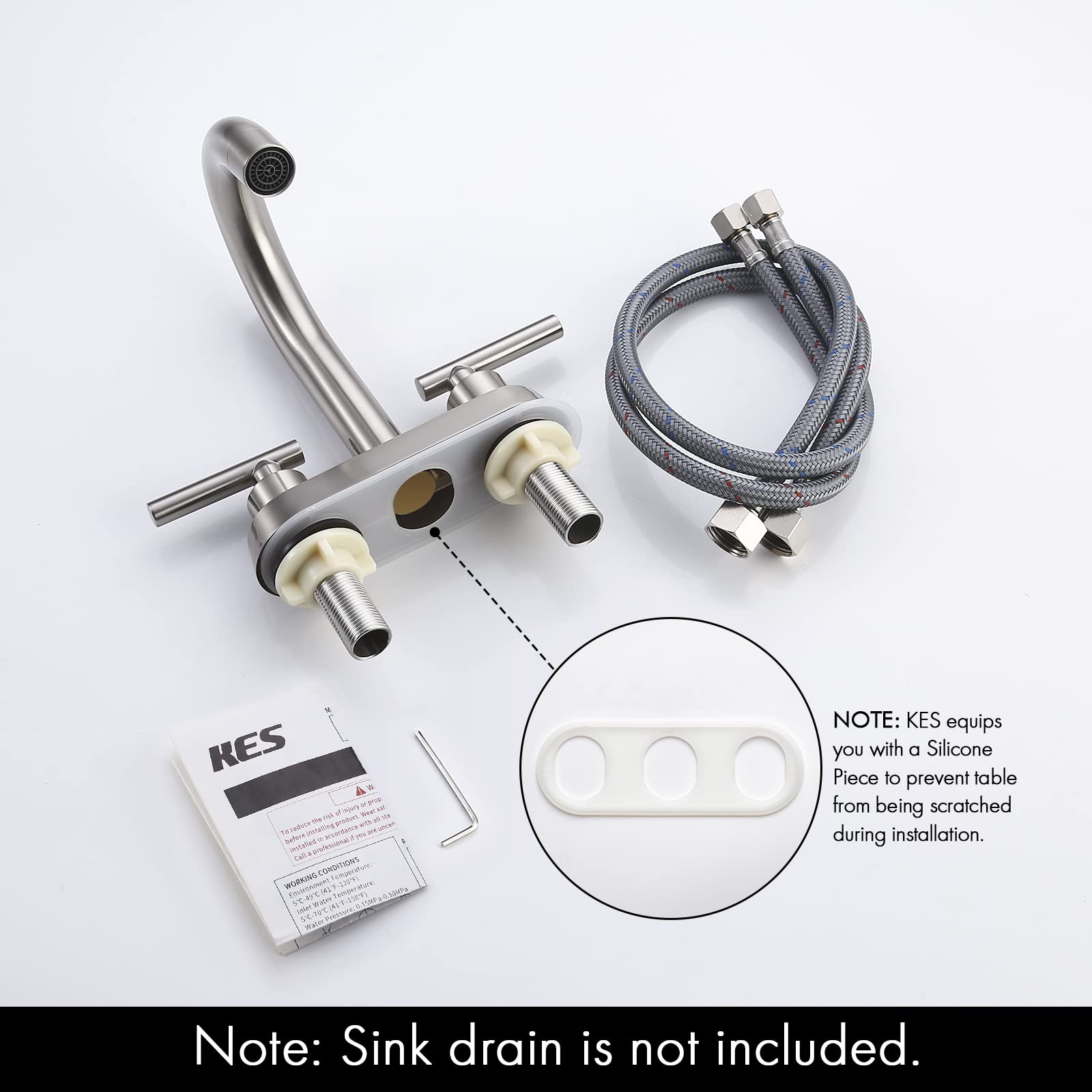 KES 4 Inches Centerset Bathroom Sink Faucet Brushed Nickel Morden Vanity Faucet Brass Construction, Sink Drain Not Included, L4117LFF12-BN