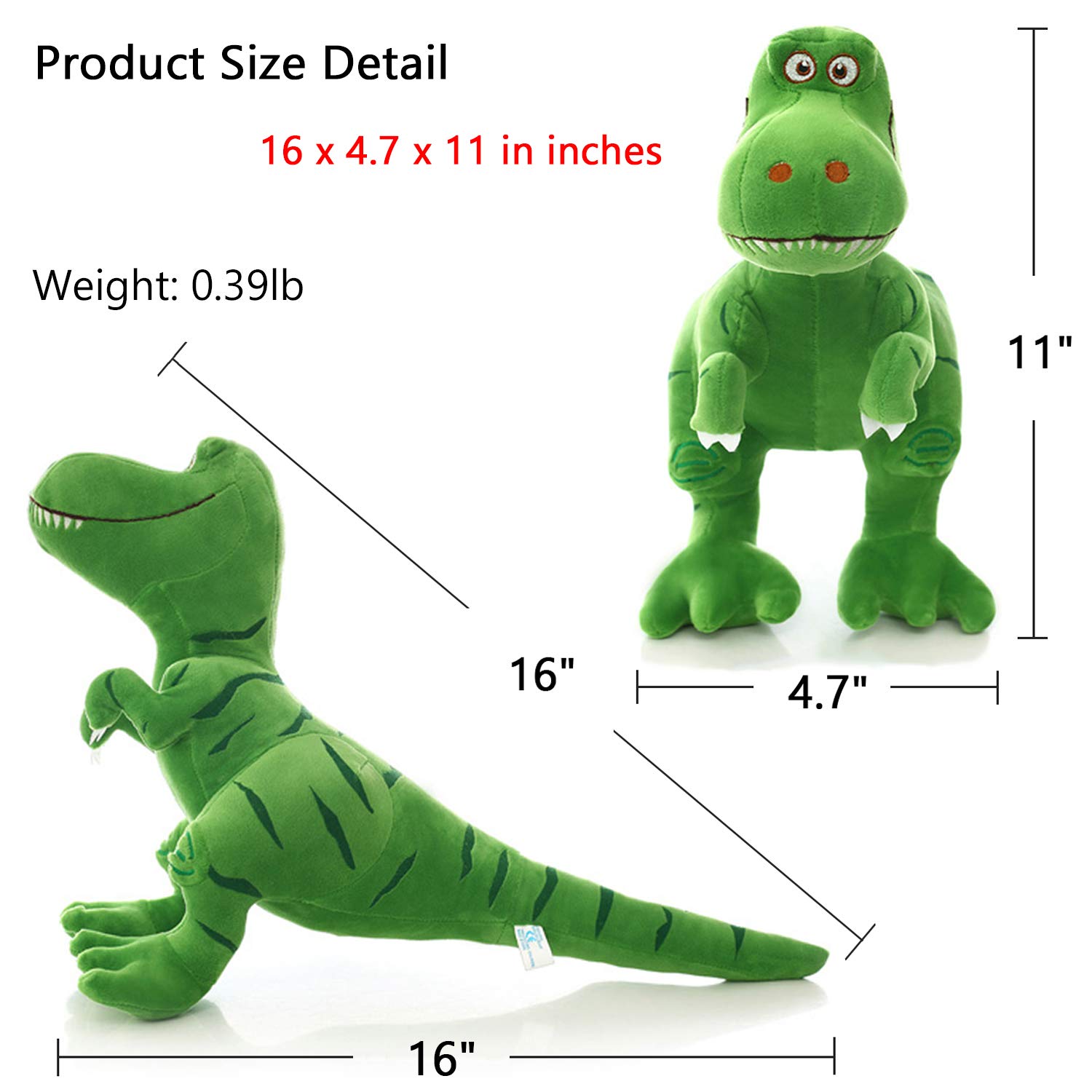 VSFNDB Stuffed Dinosaur Animal Plush Toys 11 Inches Green T-Rex Tyrannosaurus Animal Stuffed Plushies Super Soft Cute Cuddly Pillow Cushion Rex Stuff Dolls Gifts for Children Kids Boys Girls, 11Inches