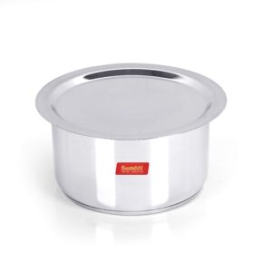 sumeet big size stainless steel induction bottom (encapsulated bottom) induction & gas stove friendly container/tope/cookware with lid size no.16 (4 ltr)