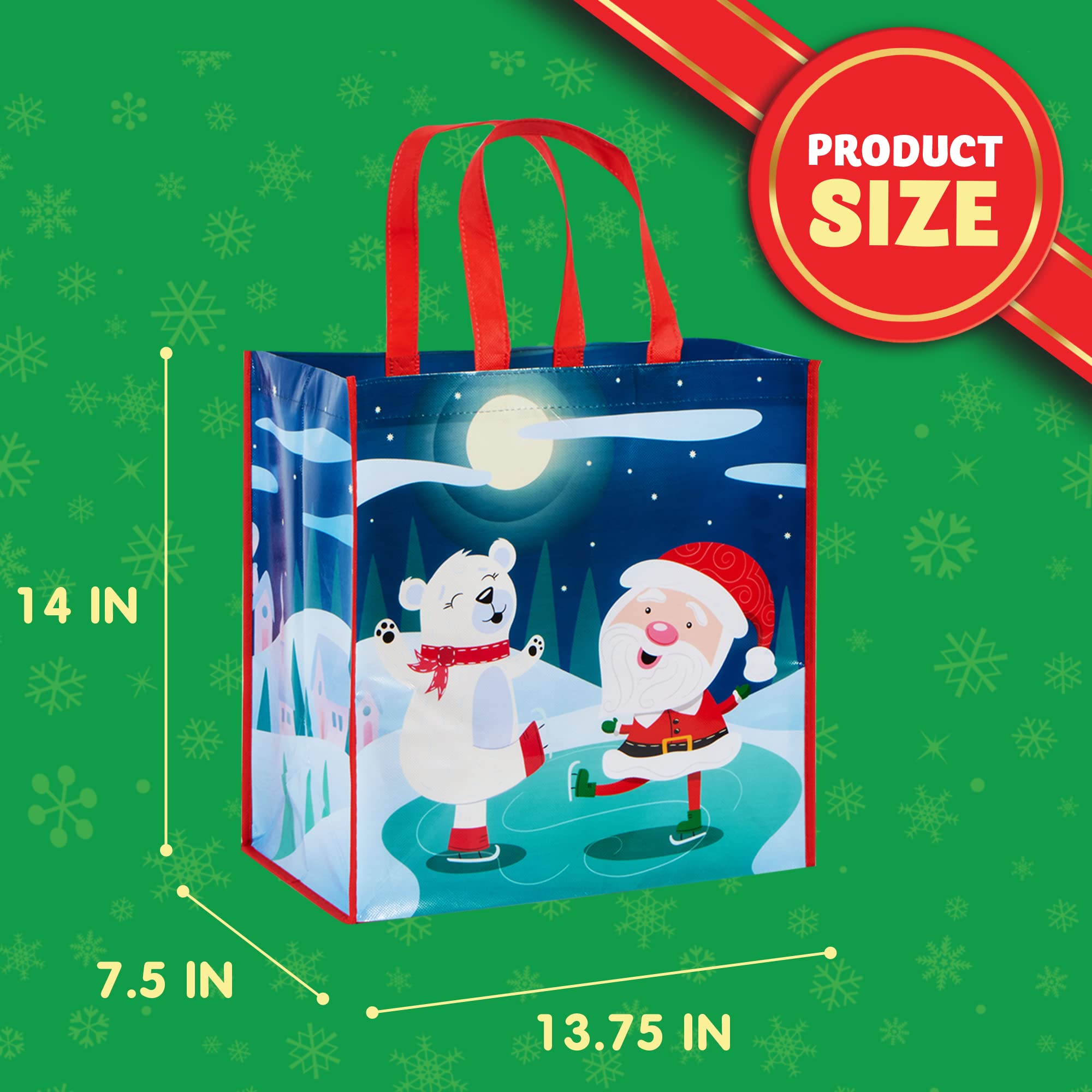 JOYIN 12 PCS 13.75" x 14" Christmas Large Tote Bags Holiday Reusable Grocery Bags for Classroom Party Favor Supplies