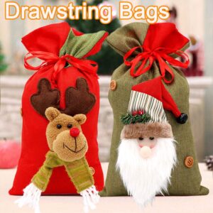 Jolik Santa Sacks Drawstring Christmas Bags, 3D Design Fabric Christmas Bags for Christmas Party Supplies, 15 x 8 inch