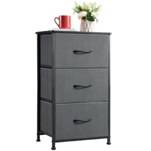 somdot small dresser for bedroom with 3 drawers, nightstand storage chest of drawers with removable fabric bins for closet bedside laundry entryway hallway, charcoal grey