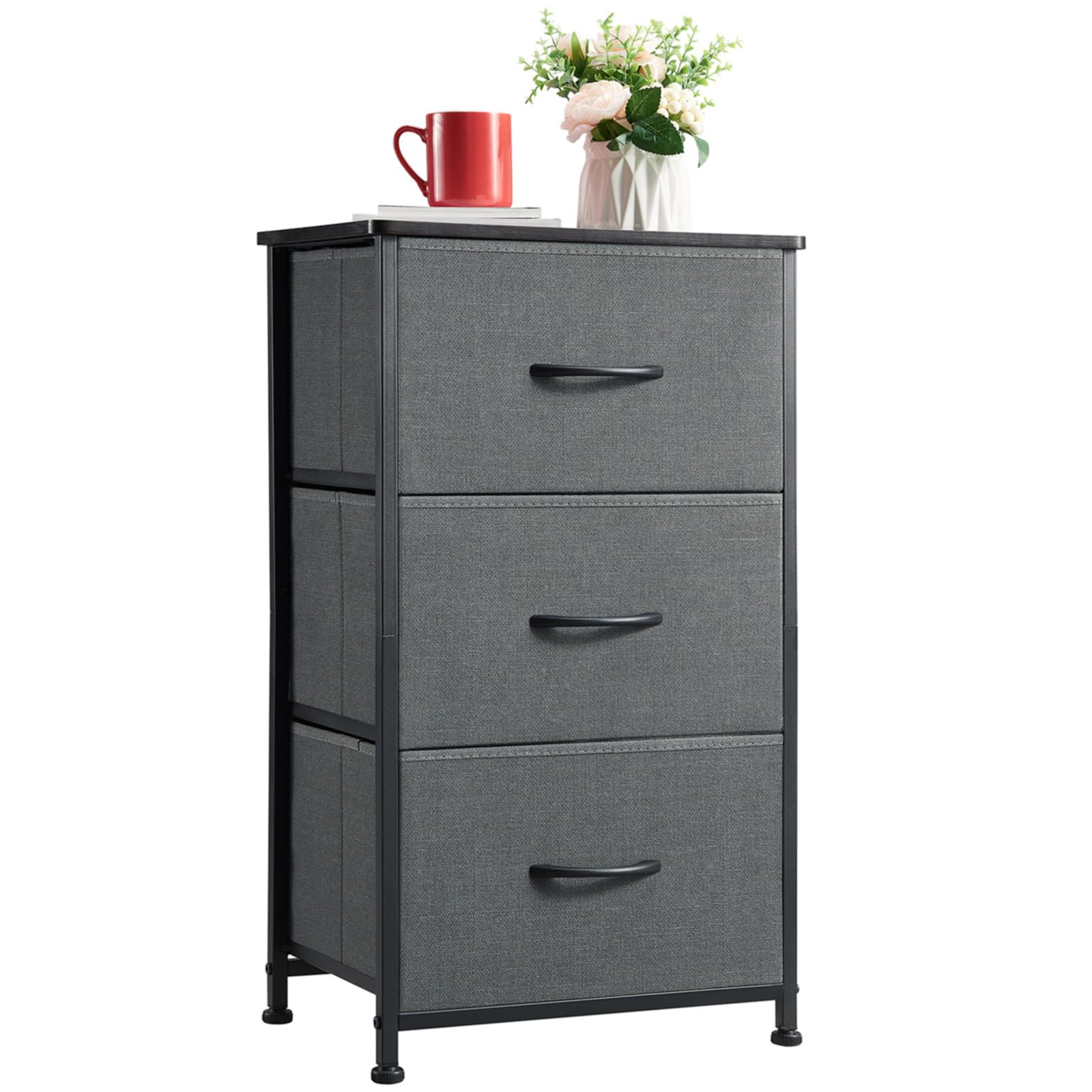 Somdot Small Dresser for Bedroom with 3 Drawers, Nightstand Storage Chest of Drawers with Removable Fabric Bins for Closet Bedside Laundry Entryway Hallway, Charcoal Grey