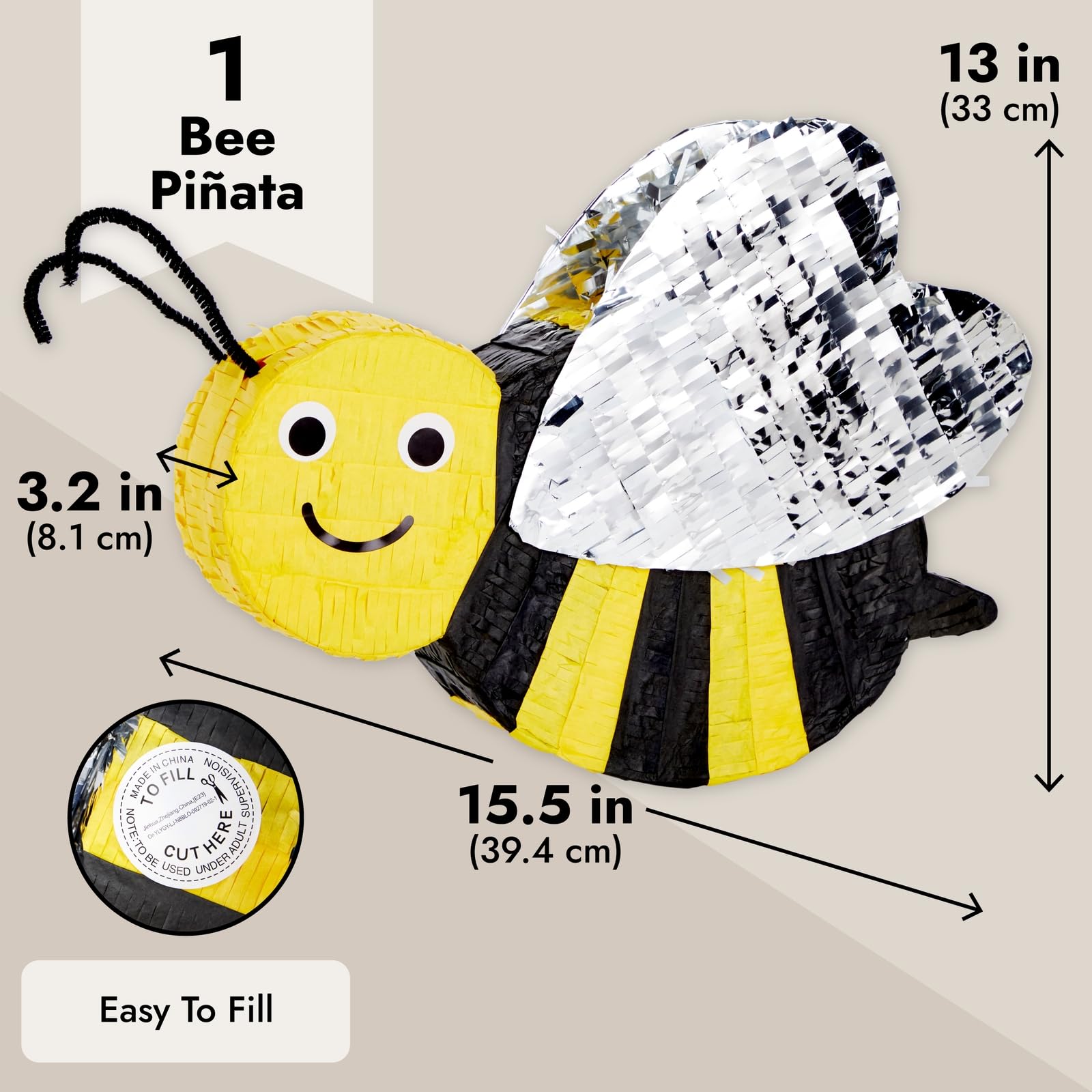 BLUE PANDA - Bumble Bee Pinata for Baby Shower, Birthday Decorations, Gender Reveal Party Supplies (Small, 15.5 x 13 x 3 in)