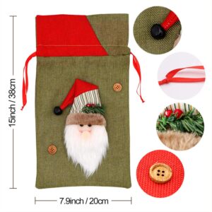 Jolik Santa Sacks Drawstring Christmas Bags, 3D Design Fabric Christmas Bags for Christmas Party Supplies, 15 x 8 inch