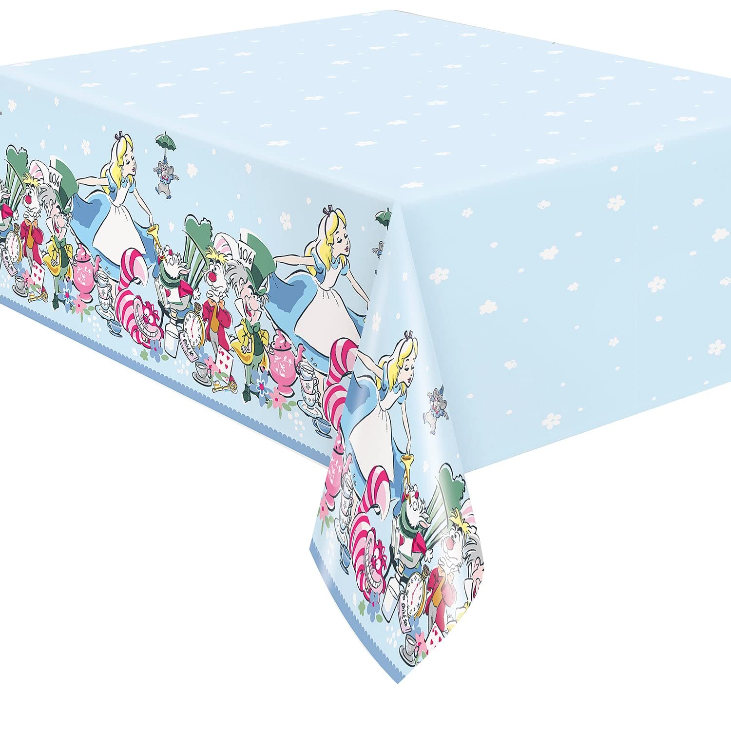 Disney Alice in Wonderland Rectangular Plastic Table Cover, 54" x 84" - 1 Count - Multicolored Table Cover, Perfect for Themed Parties & Magical Celebrations