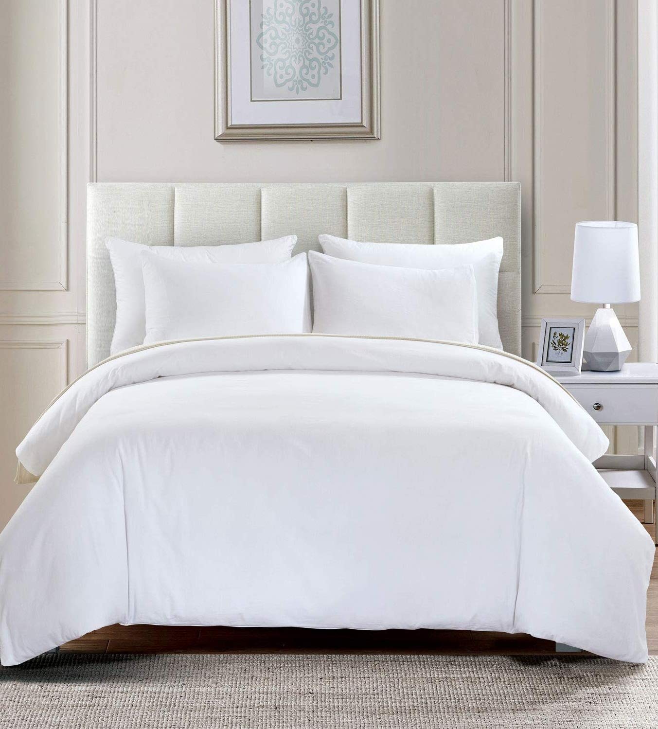 Angel's Bedding Ultra Soft Cotton 3 Piece Duvet Cover Set with Zipper - Corner Ties - 1000 Series - - Fade Resistant - 2 Pillow Shams-White - Queen - 88'' x 88''