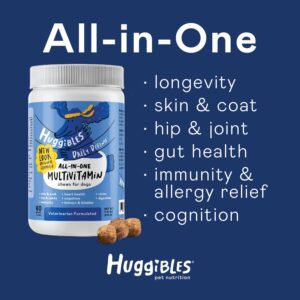 All-in-1 Dog Multivitamins and Supplement | Fish Oil, Iron, Calcium, Vitamin E, C & B12 | Joint, Immune, & Vision Support | All Natural Chewable Dog Multivitamin, Multivitamin for Dogs – Huggibles